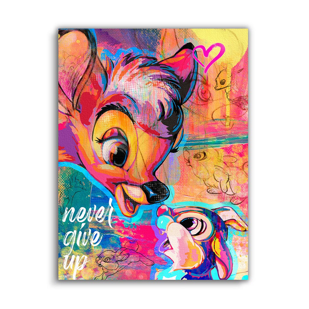 Bambi Bild – Never Give Up Wandbild auf Leinwand