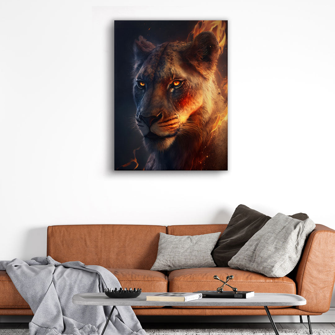 "Lioness Fire" - Wandbild | Next Level Canvas